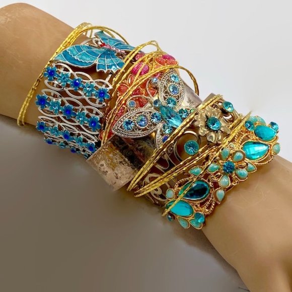 Jewelry | Bracelet Stack Blue Pink Rhinestone Silver Gold 22 Stack Set ...